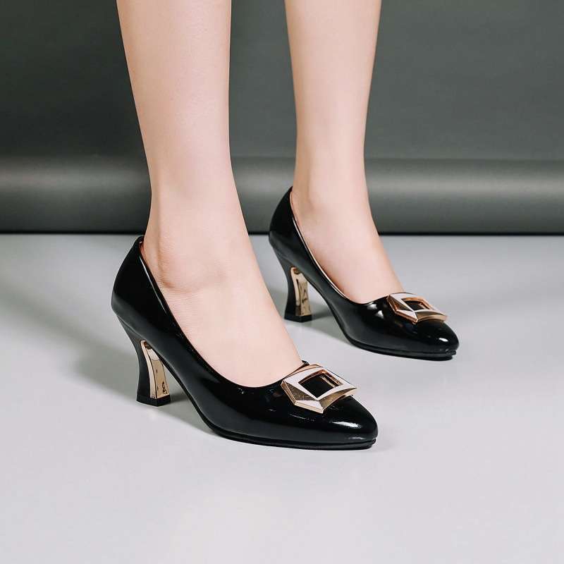 Promo Sepatu Hak Tinggi Warna Hitam Sepatu Kulit Mulut Dangkal Ujung ...