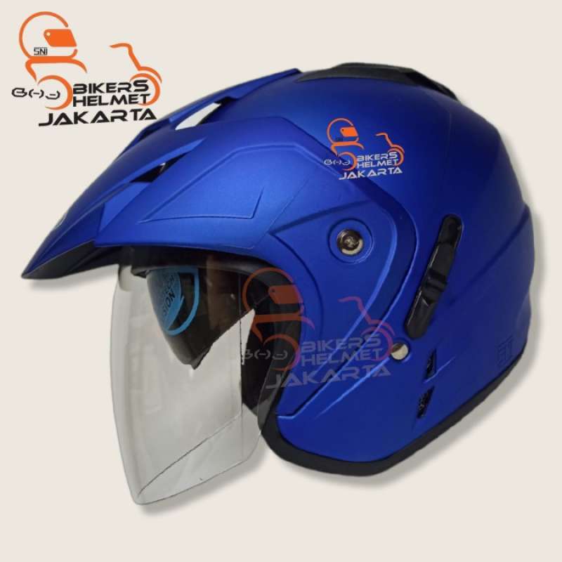 Promo DUKE HELM SOLID BLUE DOFF DOUBLE VISOR DUA KACA HALF FACE MURAH ...
