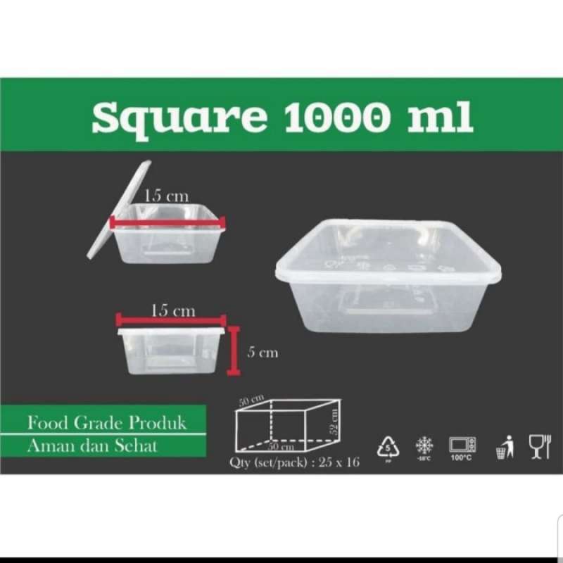 Promo Thinwall Square 1000 Ml Isi 450Pc - Kotak Makan Take Away Plastik ...