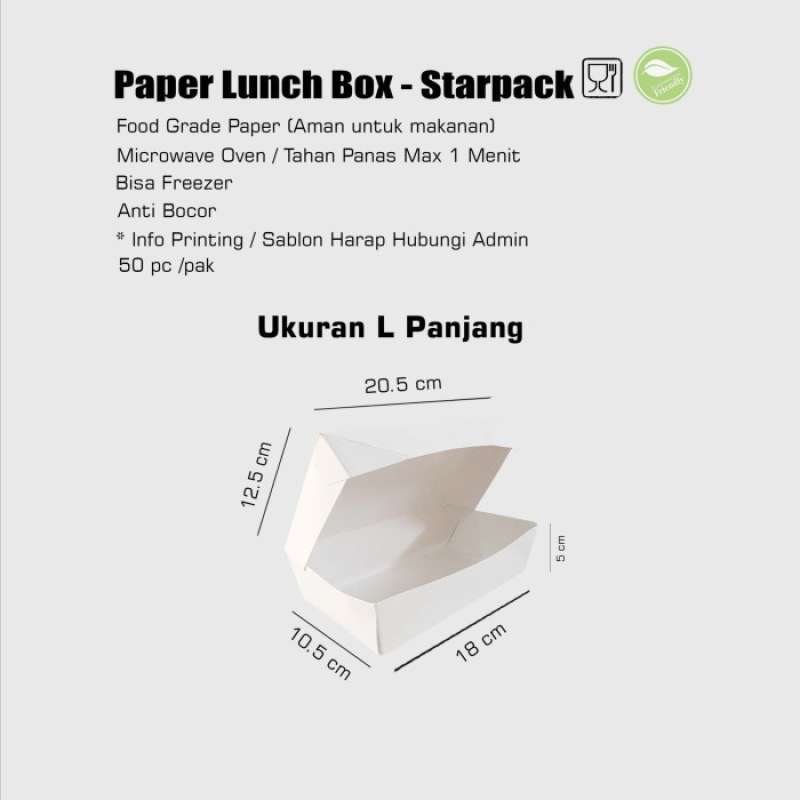 Jual Paper Lunch Box/Paper Take Away/Kotak Makanan Kertas L Panjang (50 ...