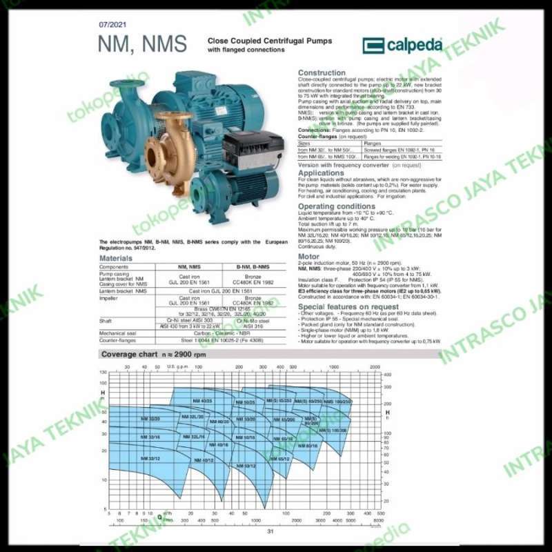 Jual Pompa Air Centrifugal Calpeda Nm32/20a/b 4kw 5,5hp 380v Di Seller Intrasco Jaya Teknik 2 ...