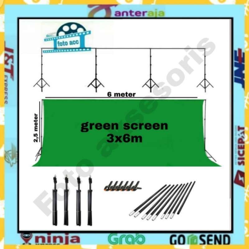 Promo green screen 3x6m lengkap dengan stand tinggi 2,5m lebar 6 m ...