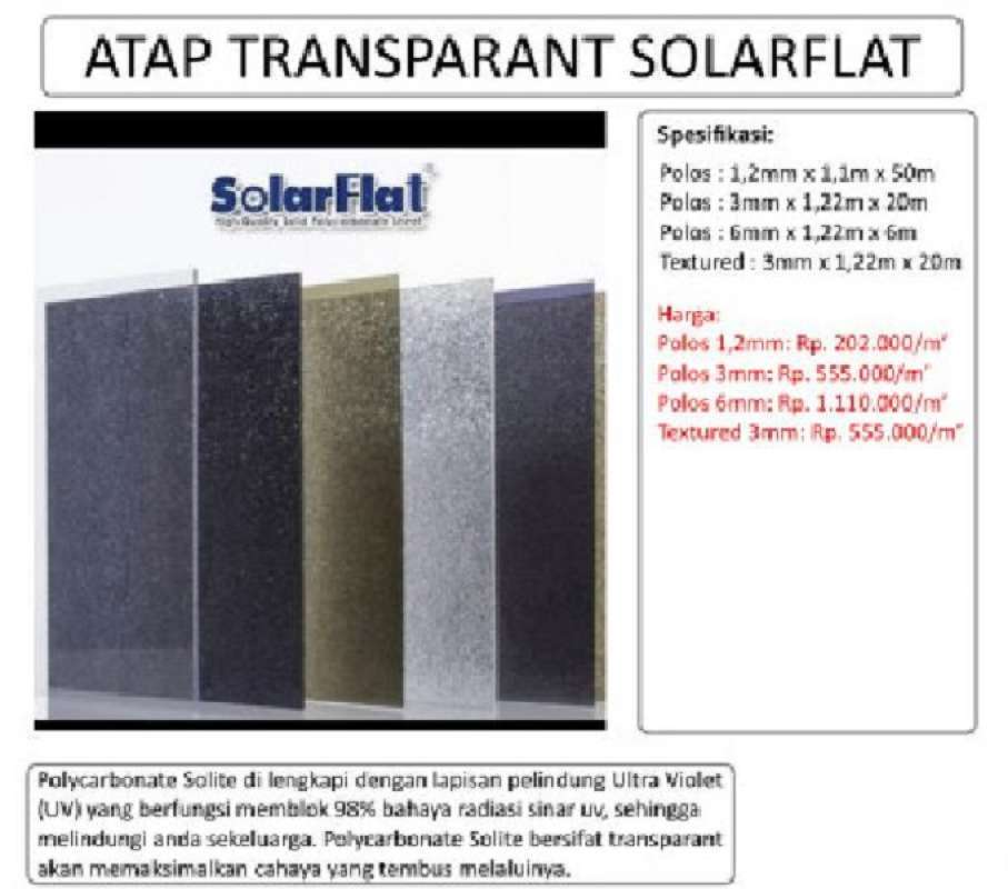 Jual Atap Transparant Solarflat - Polos 3mm Di Seller Permata Material ...