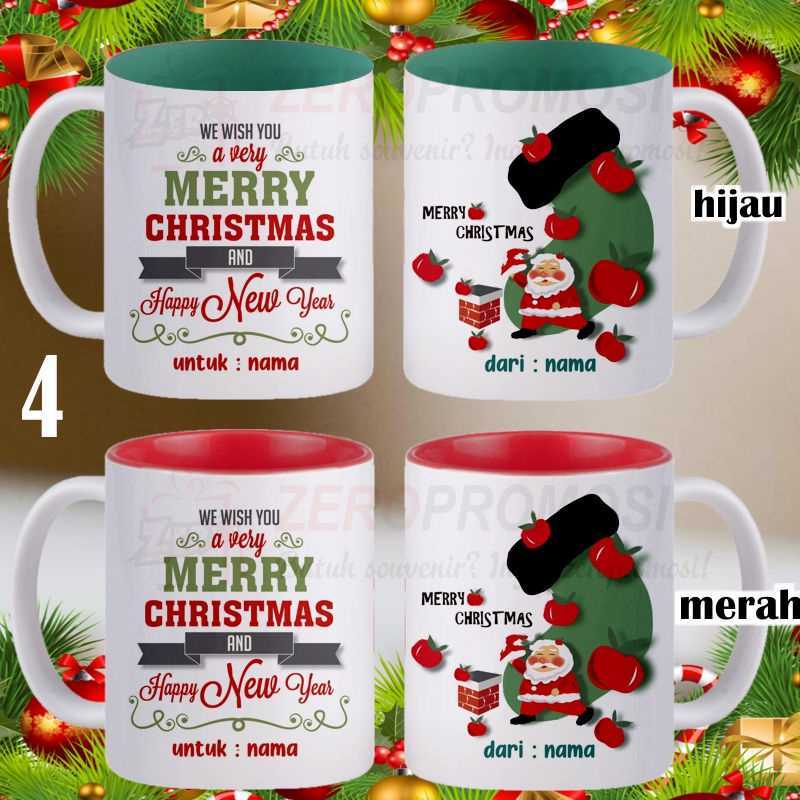 Promo Kado Natal Mug Warna Dalam Souvenir Mug Ucapan Christmas Custom Nama Design 4 Hiijau