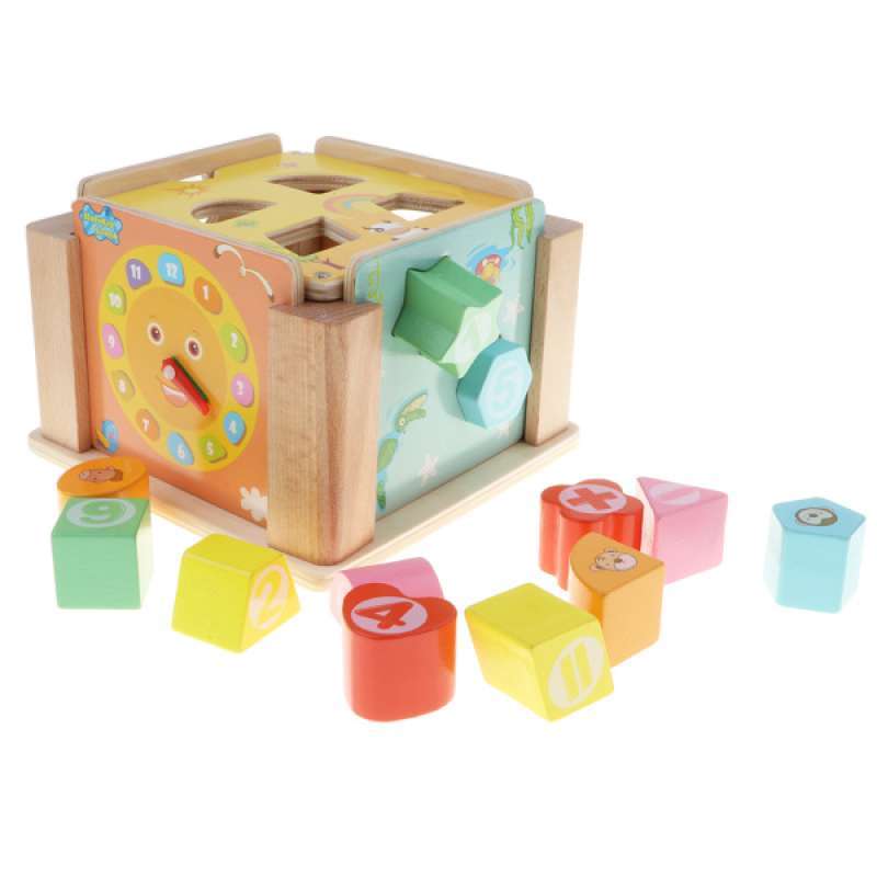 Jual Children Educational Wooden 12 Holes Shape & Colors Sorter Box ...