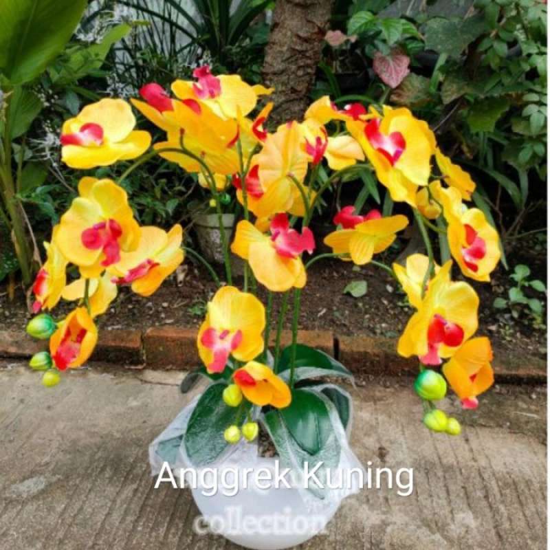 Jual VAS Rangkaian anggrek Kuning 8 tangkai vasbola bunga hiasanmeja ...