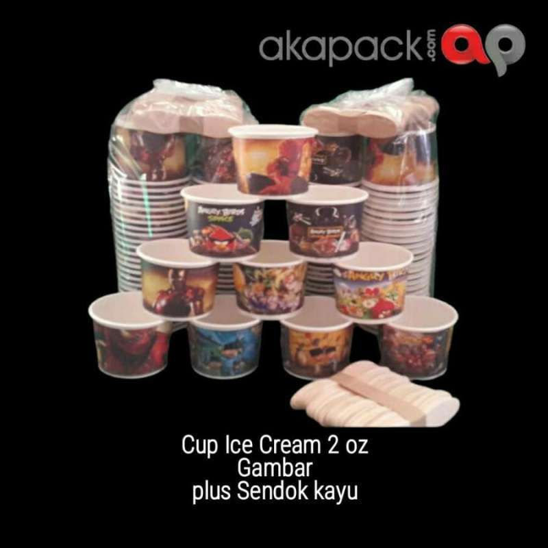 Jual paper cup es cream / cup kertas ukuran 2,5 oz GRATIS SENDOK KAYU ...