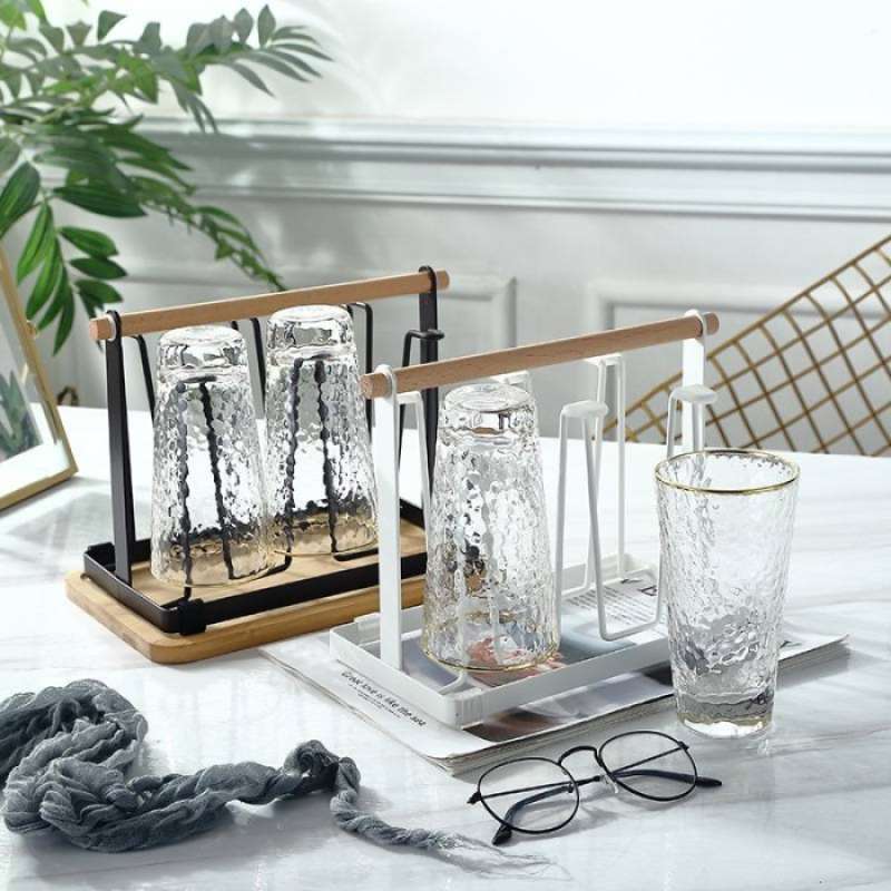 Jual Rak Gelas Gantung Holder Besi dan Kayu Organizer Glass Rack di ...