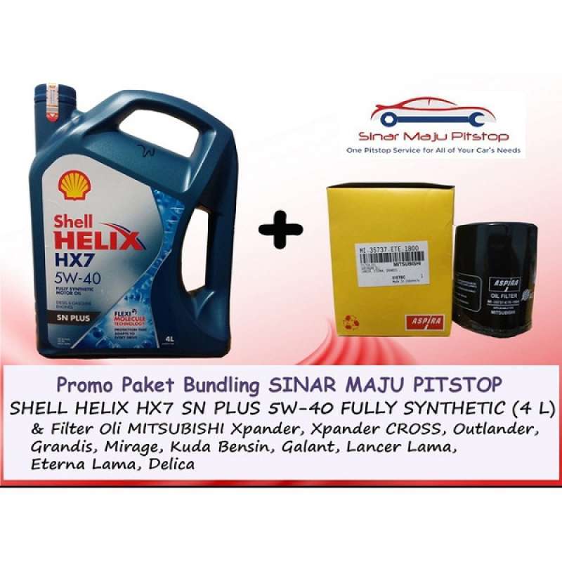 Promo Paket Bundling Oli SHELL HELIX HX7 5W-40 SN PLUS Original 4 Liter & Filter Oli MITSUBISHI ...