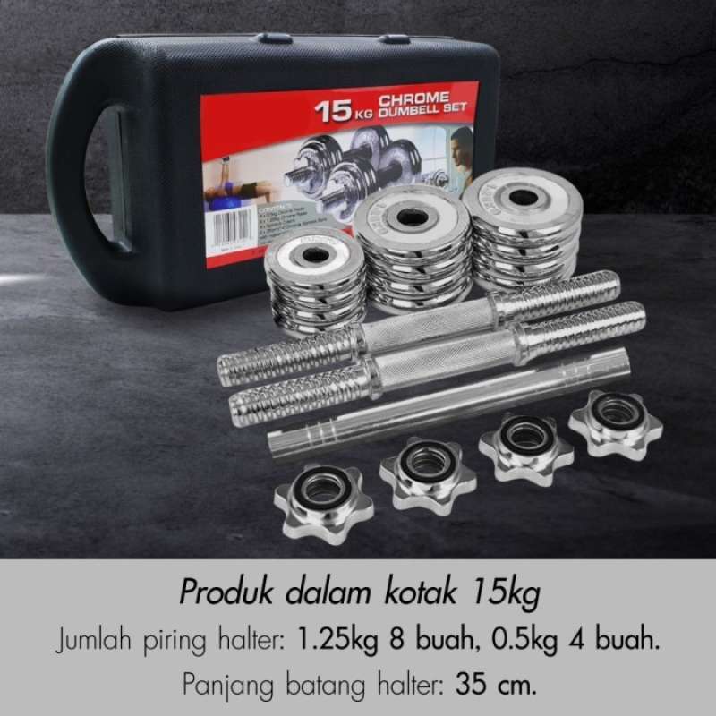 Jual Dumbbell Barbel Set Alat Angkat Beban 15 Kg - Besi Chrome - Model Q303 di Seller AFRILA ...