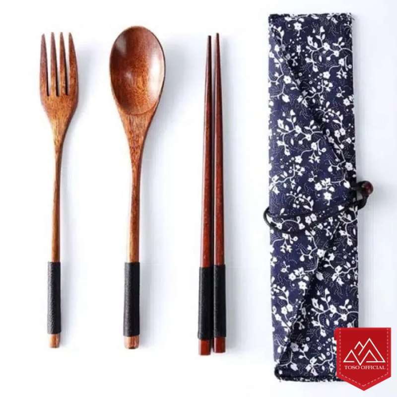 Jual Set Alat Makan Sendok Garpu Sumpit Japanese Style Wood Winding ...