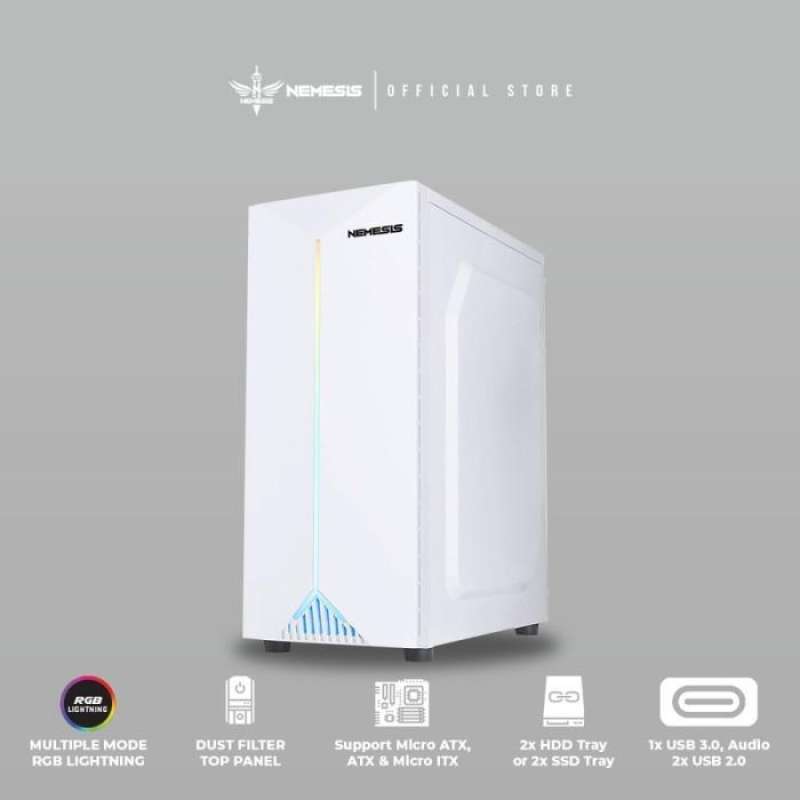 Jual Casing PC Gaming NYK Nemesis T50 Imoogi White - With RGB Led Strip ...
