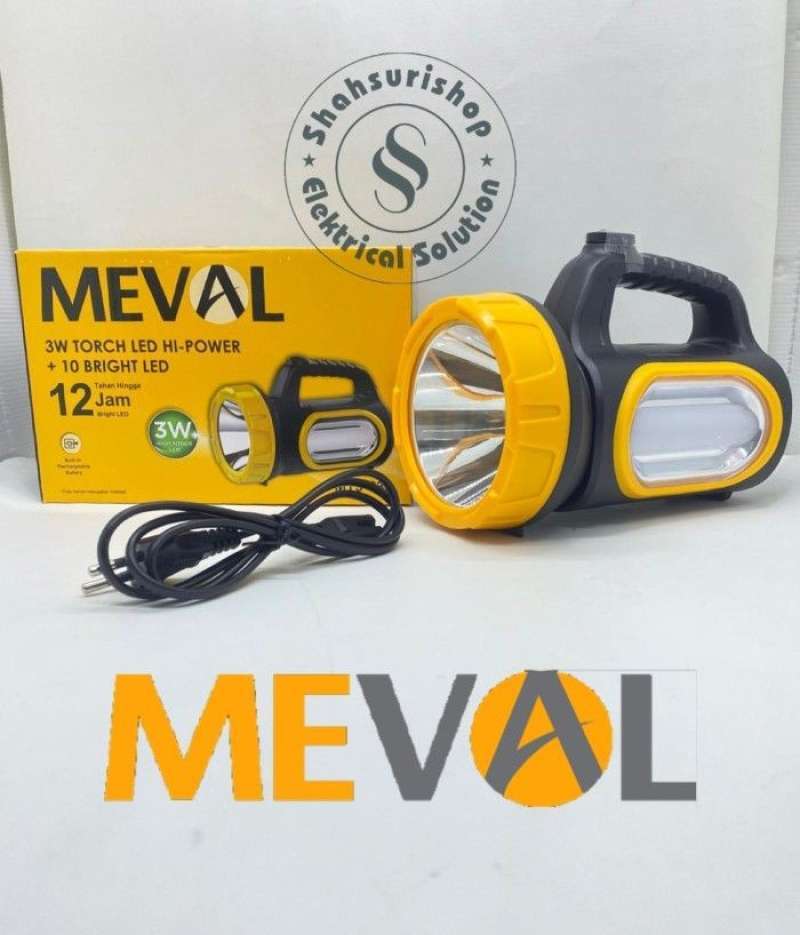 Jual Lampu Emergency Led Meval Mt3 03A Senter 3W Hi-Power + 10 Bright ...