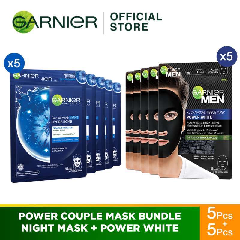 Jual Garnier Night Mask [5 pcs] + Garnier Men Power White Mask [5 pcs ...