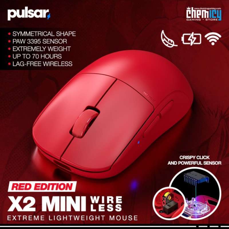 Promo Pulsar X2 Mini All Red Edition Lightweight Wireless Gaming Mouse ...