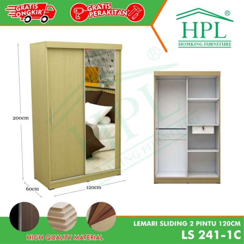 Promo Lemari Pakaian Sliding Door 2 Pintu Hpl-Cream Motif Kayu Ls241-1C ...