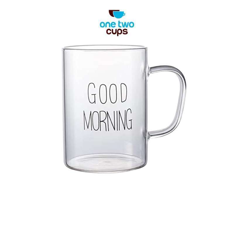 Promo One Two Cups Gelas Glass Coffee Mug Desain Good Morning 400 ml ...