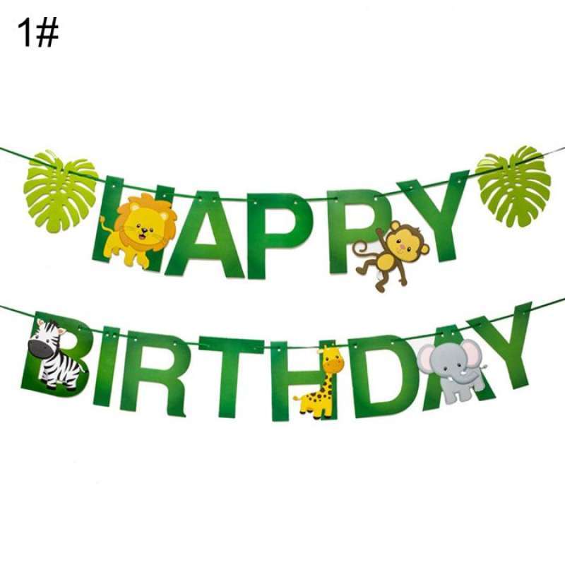 Jual 5m Cartoon Jungle Animals Leaves Happy Birthday Banner Festival ...