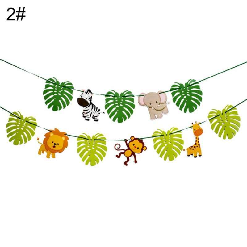 Jual 5m Cartoon Jungle Animals Leaves Happy Birthday Banner Festival ...