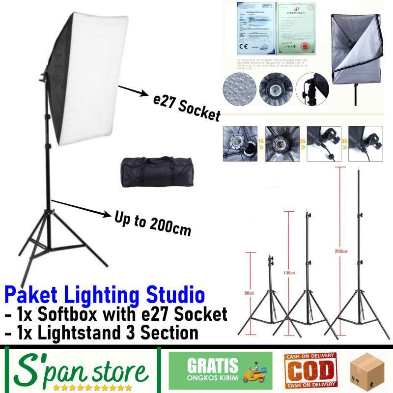 Jual Paket Lighting Studio TERMURAH - Softbox E27 Socket - Light stand ...