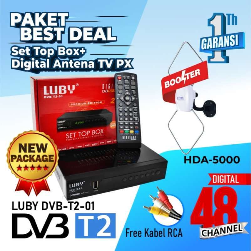 Promo Set Top Box TV DVB T2 Luby + Antena TV Digital Indoor Outdoor PX ...