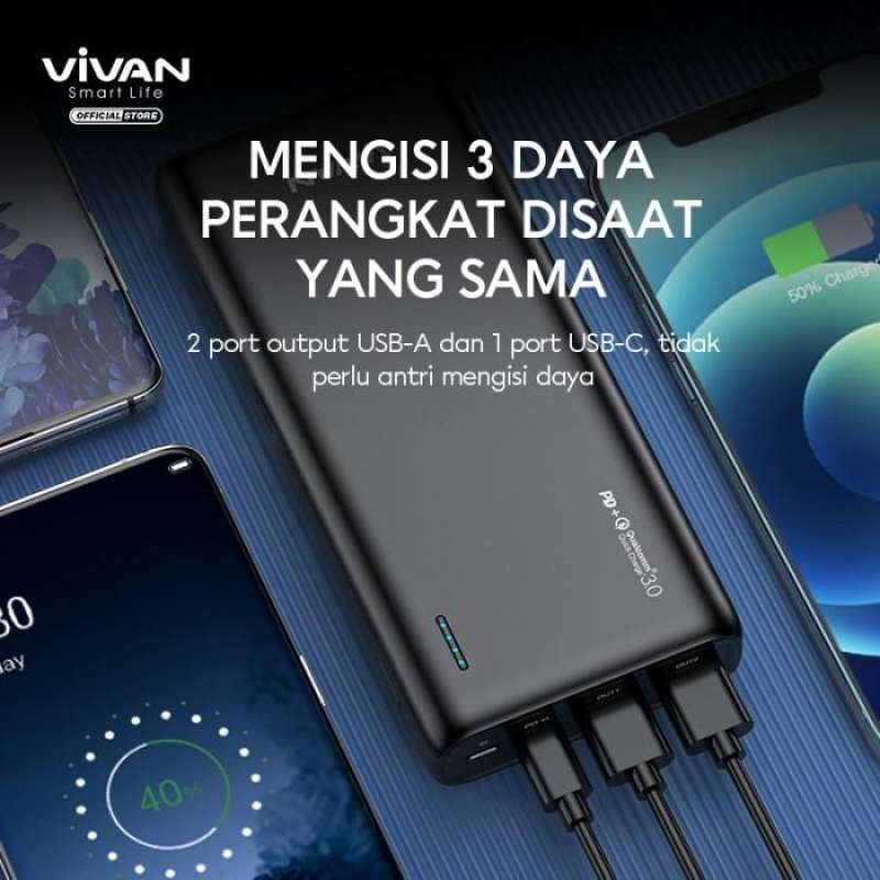 Jual Powerbank 20000Mah Original VIVAN VPB-A20 Dual Input 3 Output 22 ...
