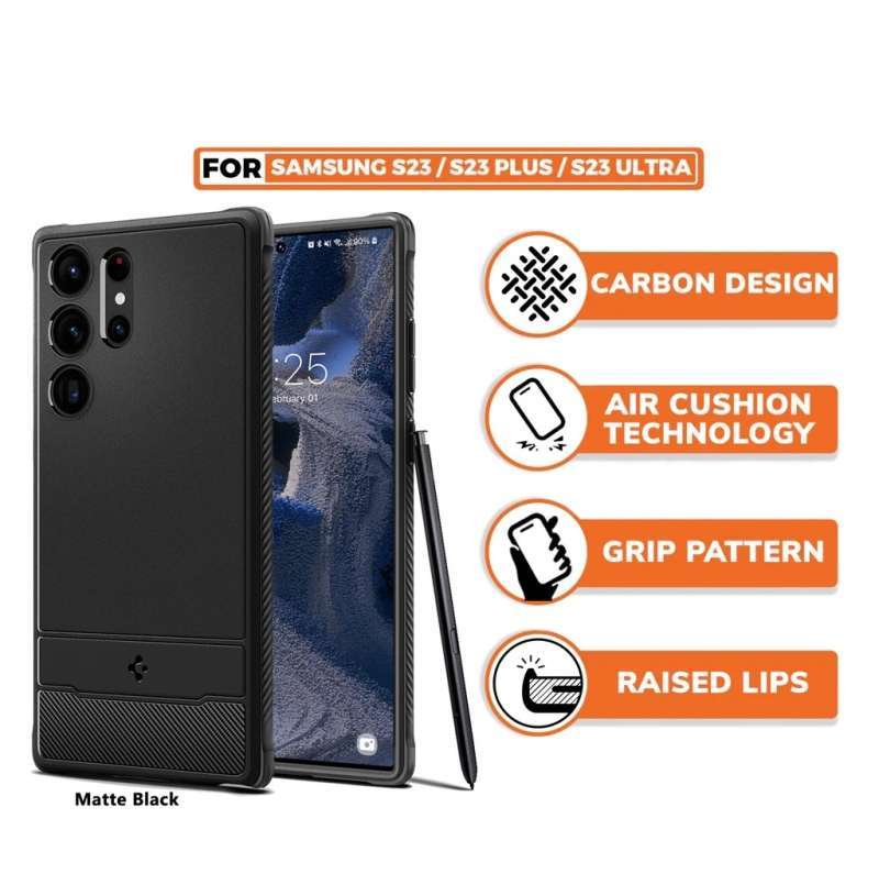 Promo Case Samsung Galaxy S23 Ultra Plus Spigen Rugged Armor Carbon Casing - S23 Ultra Matte ...