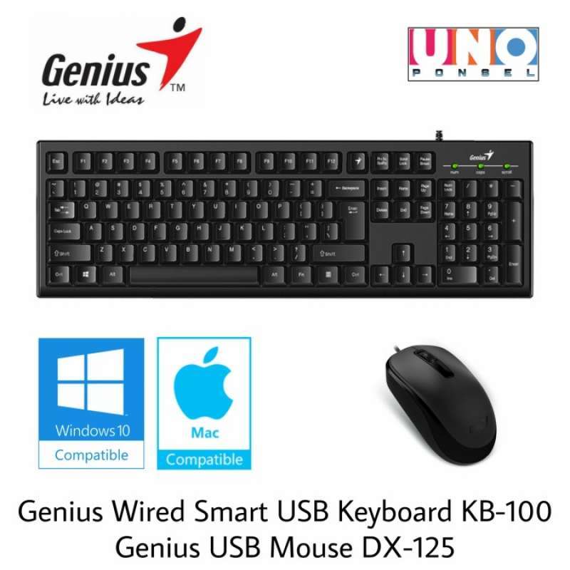 Promo Paket Genius Wired Smart USB Keyboard KB 100 - Genius USB Mouse ...