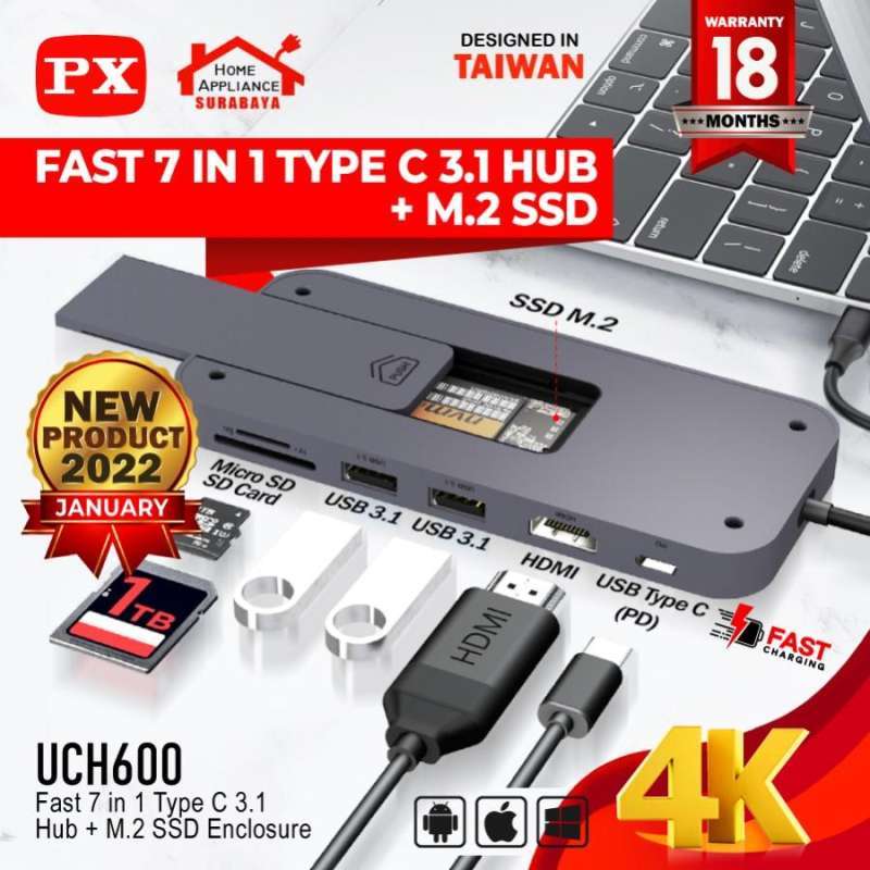 Jual Hub Converter Type C 3.1 Macbook Laptop Ipad 7 1n 1 PX UCH-600 di ...