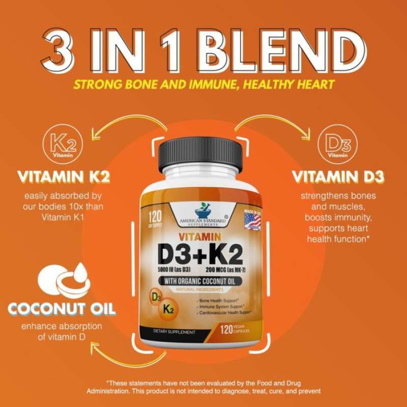 Jual Vitamin D3 K2 5000 Iu 200 Mcg American Standart 120 Capsules Di Seller Anes Medika Center ...