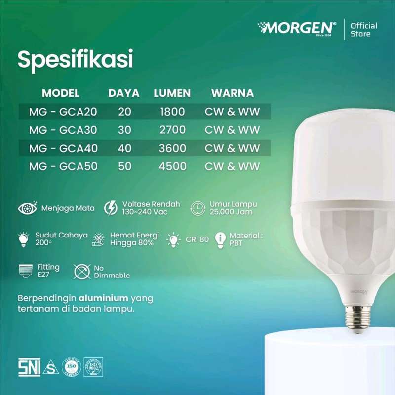 Promo Morgen Grand Lampu Led Capsule 50w 50 Watt T Bulb - Putih Cdl ...