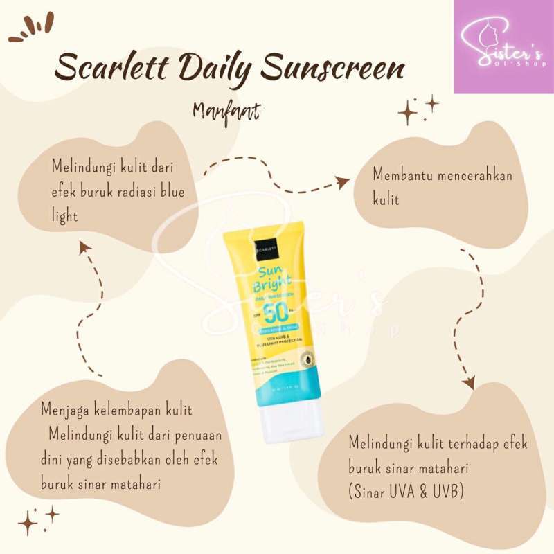 Jual READY Scarlett Whitening Sunscreen Sun Bright Daily SPF 50 PA+++ di Seller Sister's Ol'Shop ...