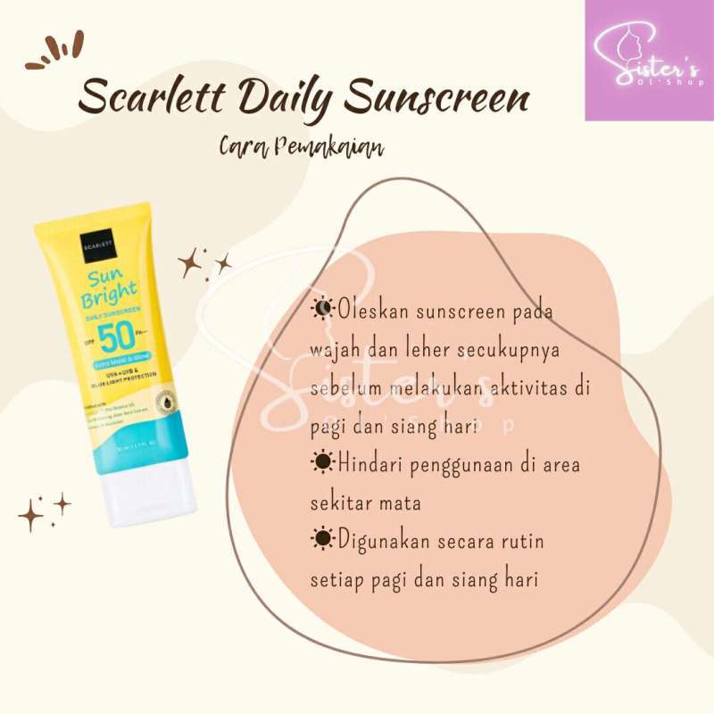 Jual READY Scarlett Whitening Sunscreen Sun Bright Daily SPF 50 PA+++ di Seller Sister's Ol'Shop ...