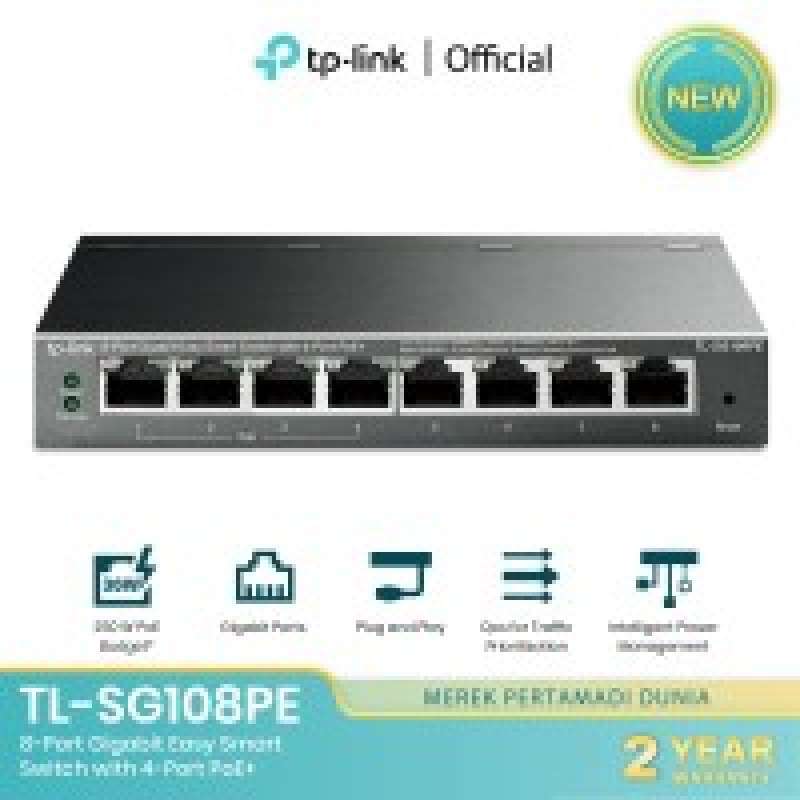 Jual Tp-link Tl-sg108pe 8-port Gigabit Smart Switch With 4-port Poe+ Di ...