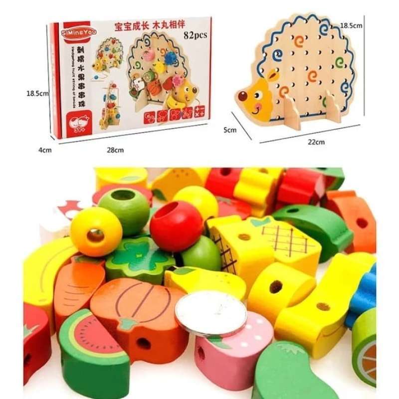 Jual Mainan Edukasi Anak Meronce-Merangkai Buah HEDGEHOG FRUIT STRING ...