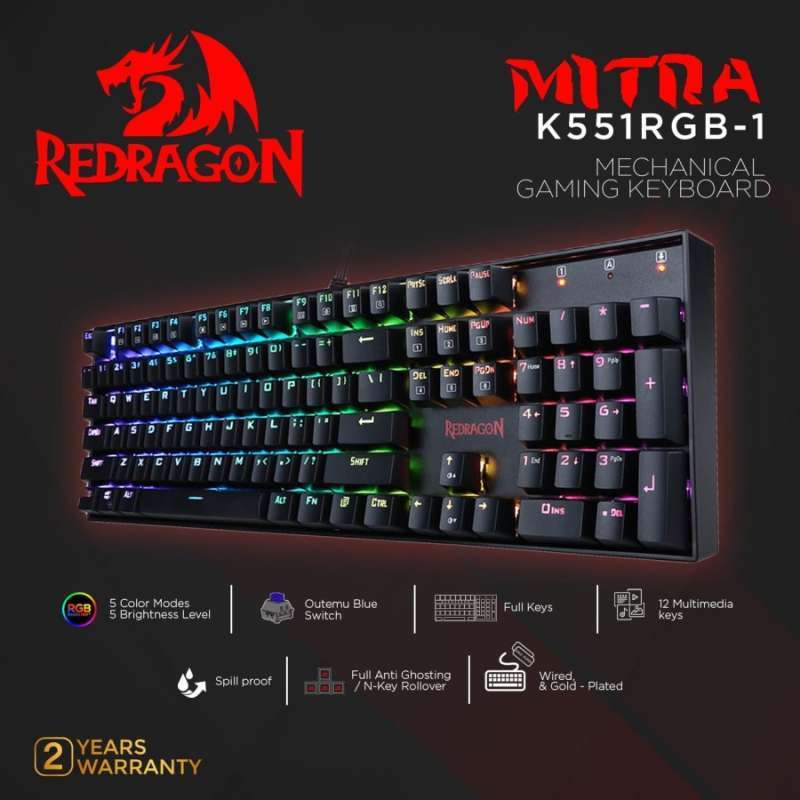 Promo Redragon Gaming Keyboard Mechanical RGB MITRA - K551RGB Diskon 25 ...