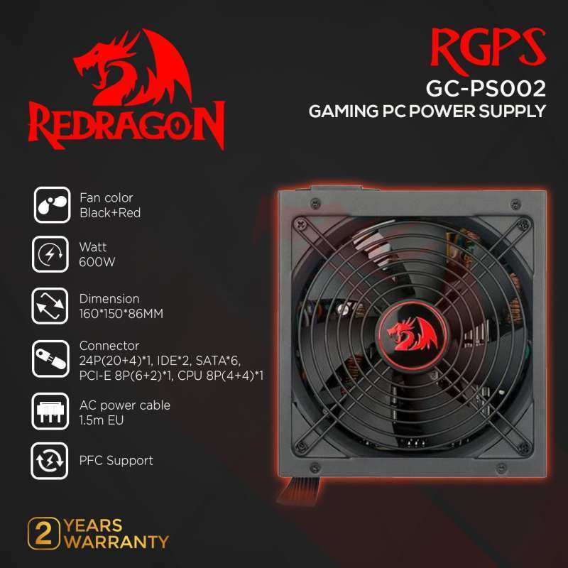 Promo REDRAGON Gaming PC Power Supply RGPS 600W Full Range - GC-PS002 ...