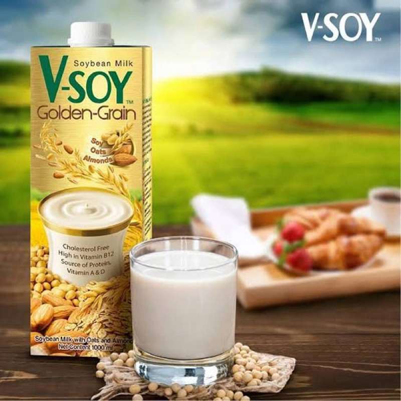 Jual V-SOY VSOY Soya Milk & Almond Golden Grain UHT 1L 1liter 1 liter ...