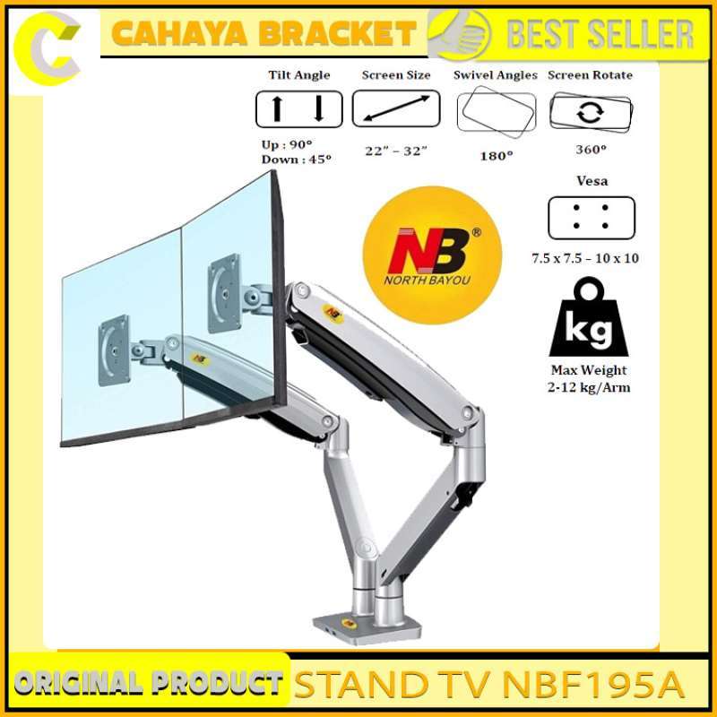 Jual Nb North Bayou F195a Full Motion Dual Lcd Led Monitor Mount Gas ...