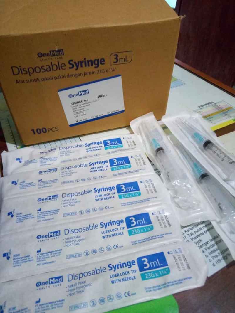 Jual ♏ 1 Box Isi 100pcs Syringe Onemed Spuit 3 Cc Dengan Needle Jarum Suntik [3ml/ 23g X 1 1/4 ...
