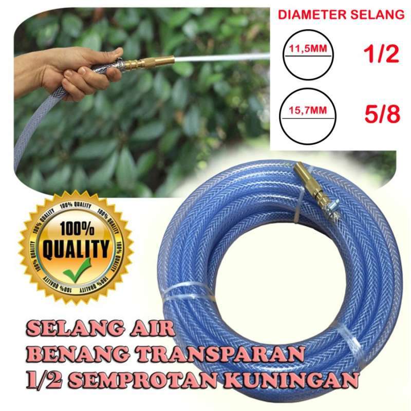 Jual SELANG AIR BENANG TRANSPARAN 1/2 + SEMPROTAN AIR LURUS KUNINGAN SET 15 METER di Seller ...