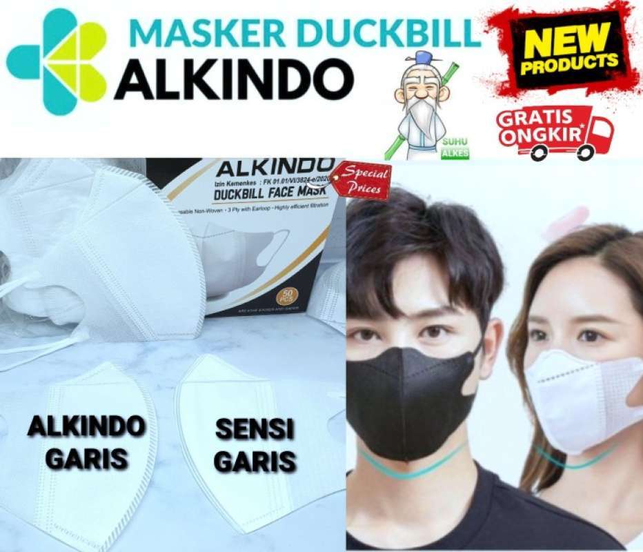 Jual Masker Duckbill Alkindo 3ply Izin Kemenkes 1box 50pcs Earloop Premium - Db Alkindo Pth - Db ...