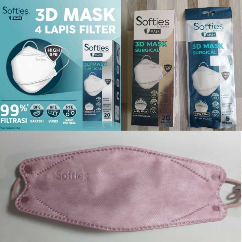 Jual Softies Surgical Mask 3D ( 4 ply - 1 box isi 20 pcs) - Warna Soft ...
