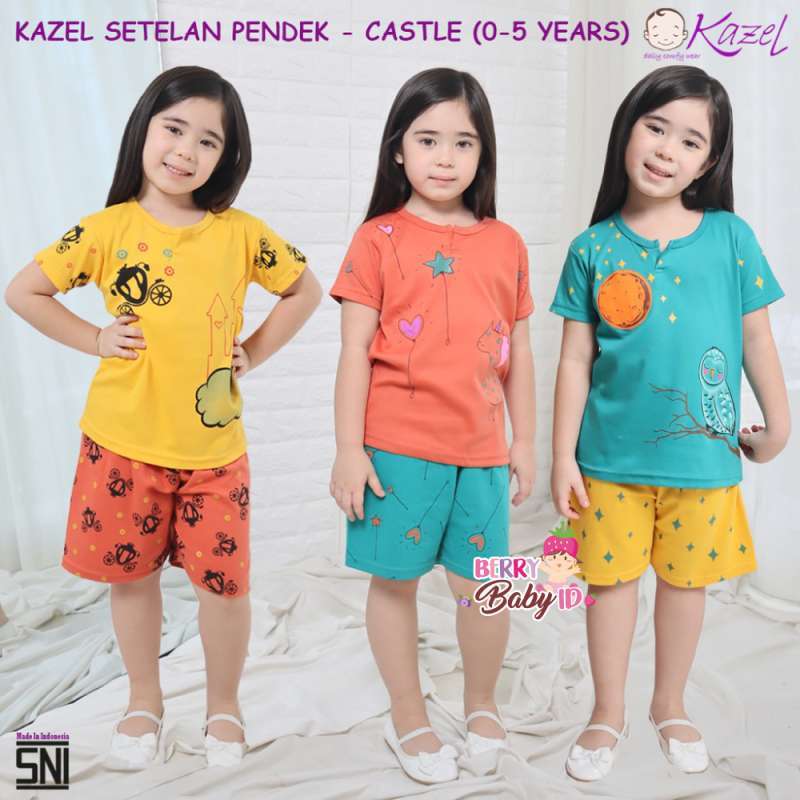 Jual Kazel Set 3 Pc Setelan Pendek Girl Baju Anak Castle 0-6 Tahun Kzl014 Berry Baby - Xl Di ...