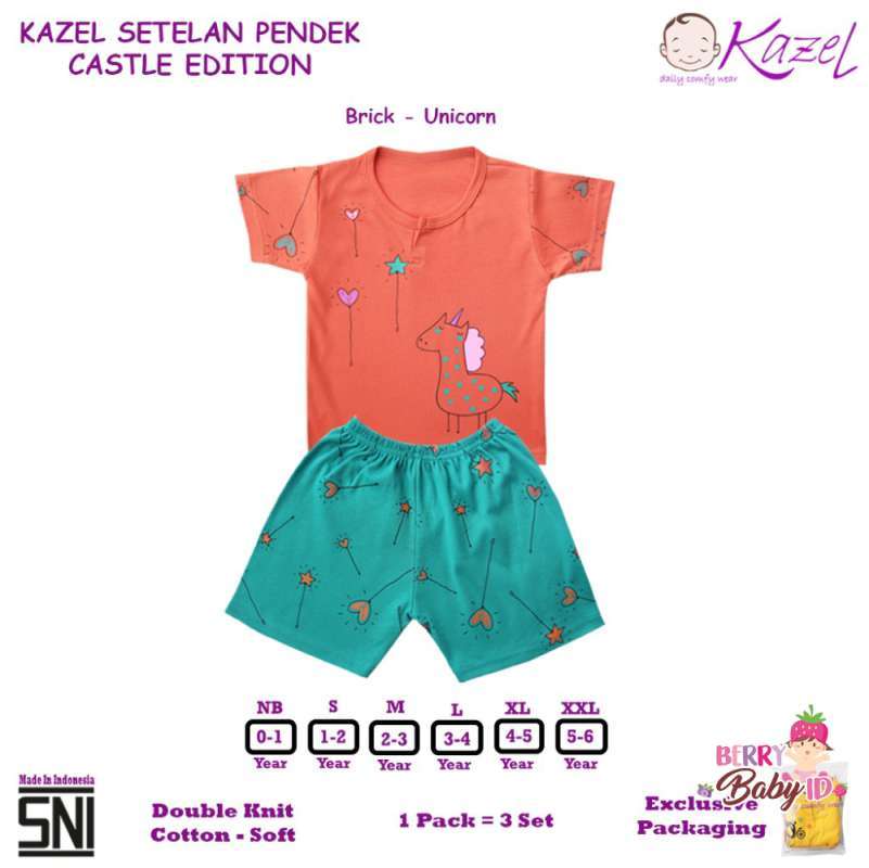 Jual Kazel Set 3 Pc Setelan Pendek Girl Baju Anak Castle 0-6 Tahun Kzl014 Berry Baby - Xl Di ...