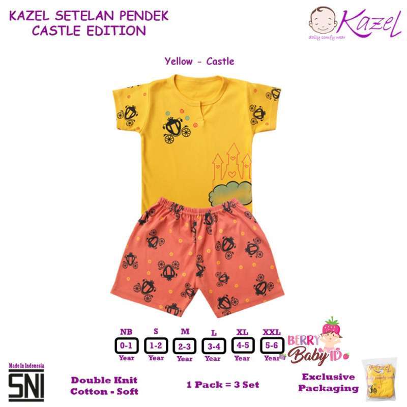 Jual Kazel Set 3 Pc Setelan Pendek Girl Baju Anak Castle 0-6 Tahun Kzl014 Berry Baby - Xl Di ...