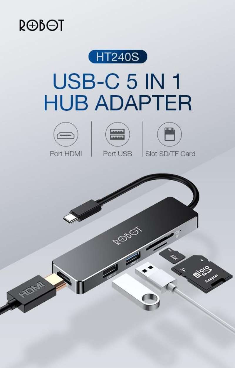Jual ROBOT HT240S USB-C HUB 5in1 / Type-C USB HUB Card Reader 4K HDMI ... Jual ROBOT HT240S USB-C HUB 5in1 / Type-C USB HUB Card Reader 4K HDMI ...