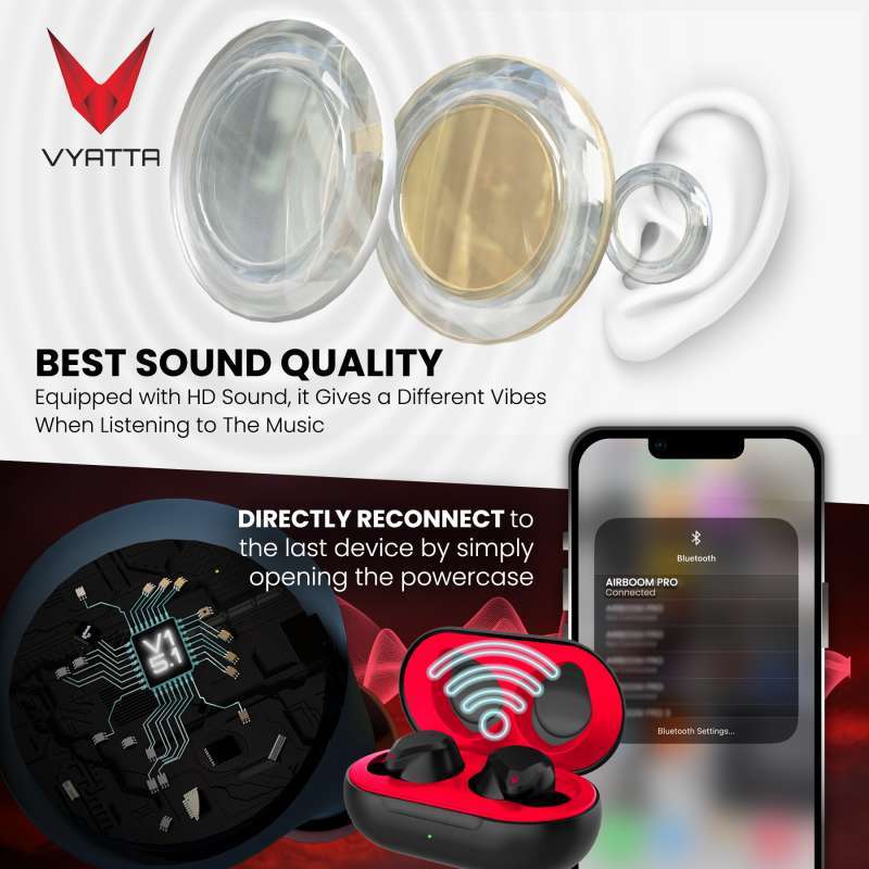 Jual Vyatta Airboom Pro 3 Tws Headset Bluetooth - Enc, 32 Hours Playing ...