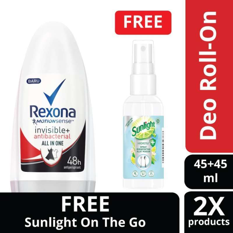 Jual Rexona Women Deodorant Roll On Invisible + Antibacterial All in ...