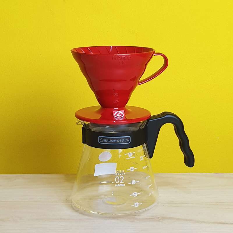 Jual Hario V60 Dripper Plastik 02 Manual Brew Coffee Drip V60 Set Merah ...